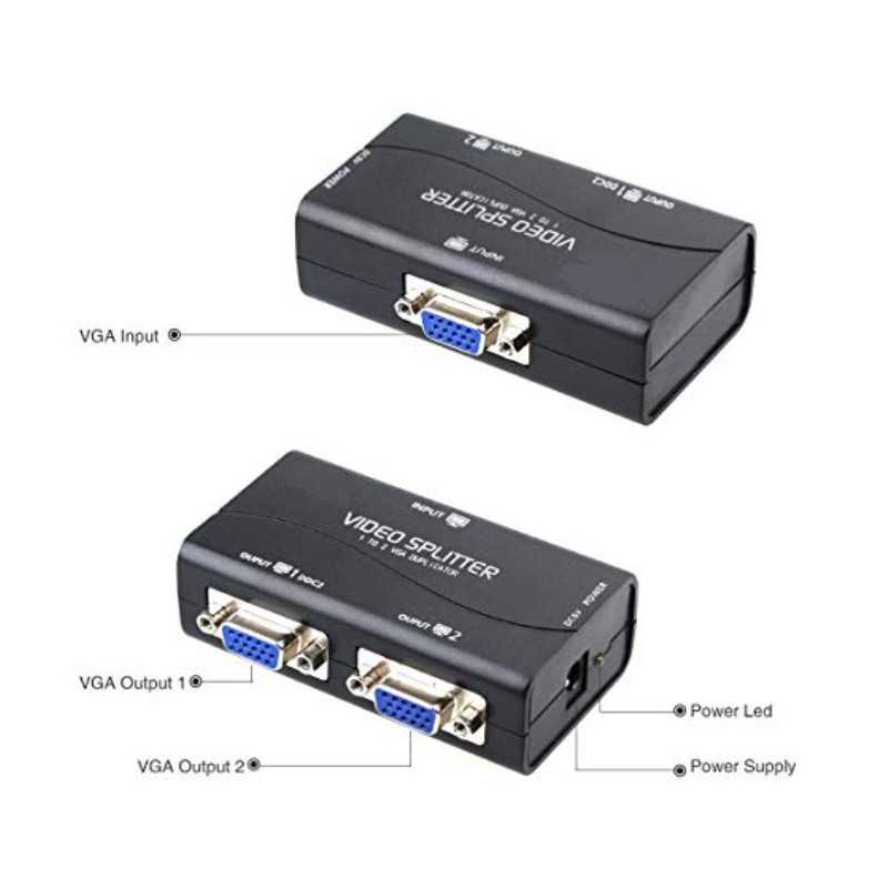 2-ports høyoppløselig VGA-videosplitter - 250 MHz