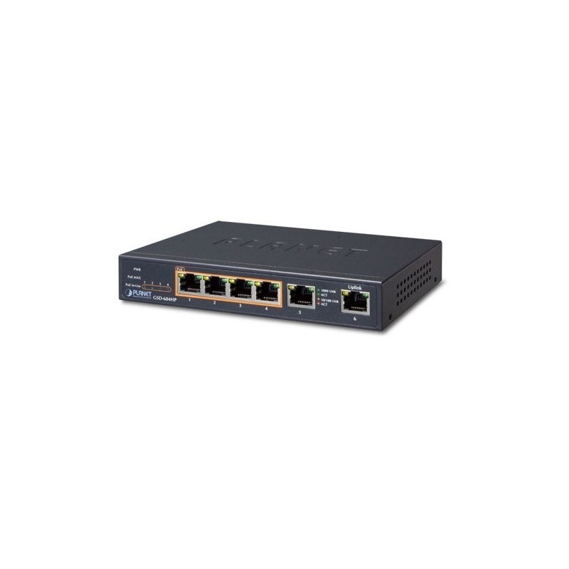 6 ports switch 4 x 10/100/1000Mbit RJ45 PoE + 2 x 10/100/1000Mbit RJ45 ...